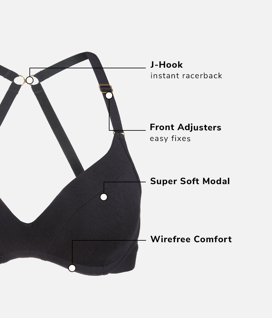 All-Day Wireless Push-Up Bra | Jet Black Modal Bra | LIVELY