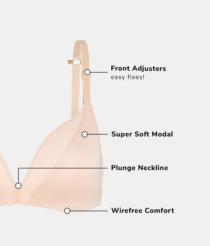 Deep V Wireless Bra | Modal Bra in Toasted Almond | LIVELY