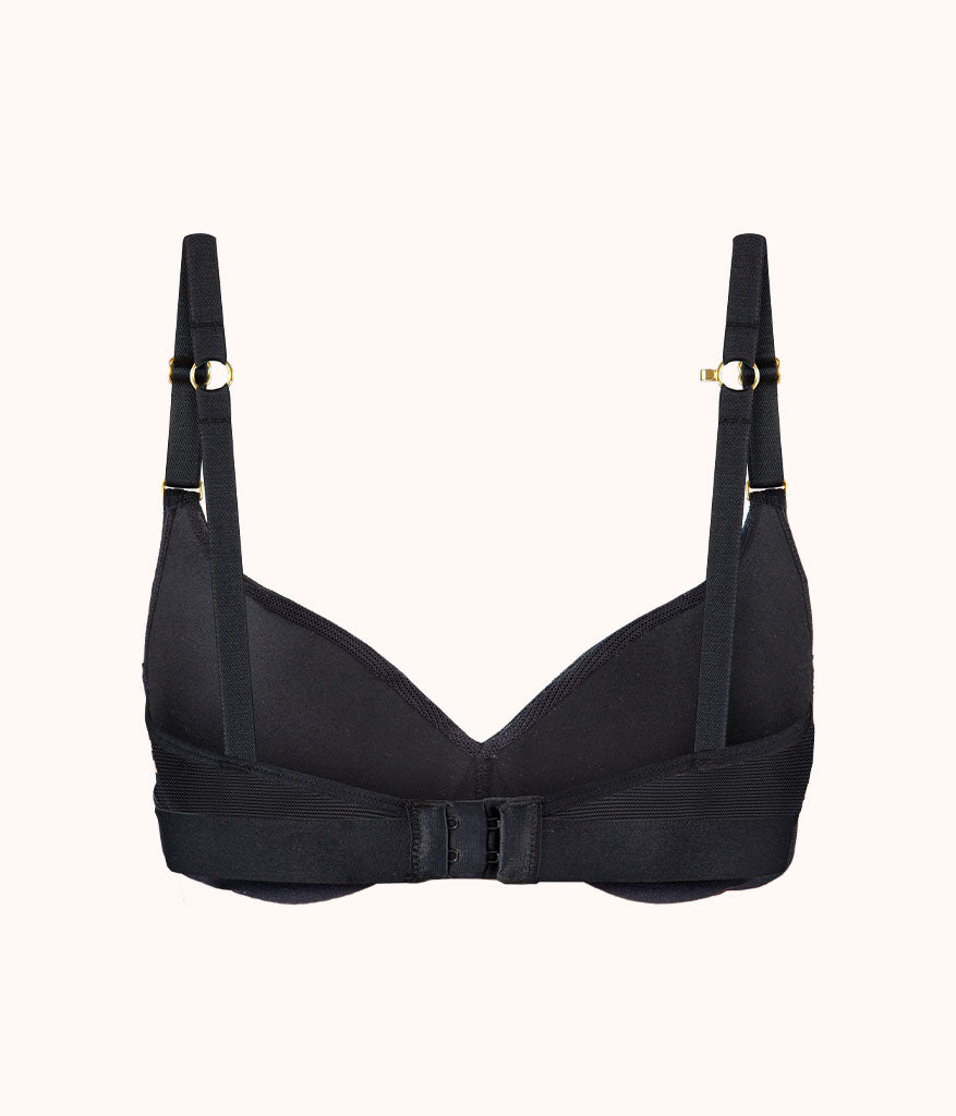 The Smooth Lace No-Wire Push-Up Bra: Jet Black/Soft Pink | LIVELY